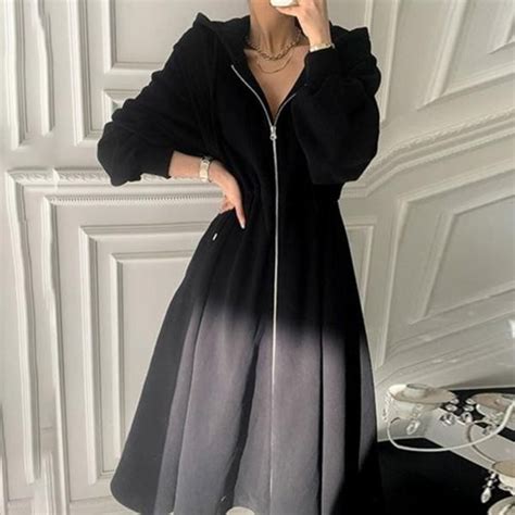 편안하슈 여자 여성 후드원피스 앞지퍼 롱 2컬러 후드집업 밴딩 에이블리
