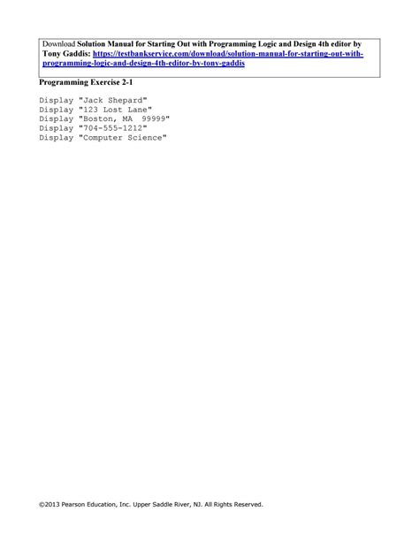 Solution Manual For Starting Out With Programming Logic And Design 4th