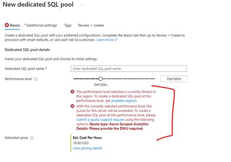 I Am Not Able To Create A New Dedicated Sql Pool Microsoft Qanda