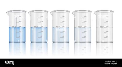 Science Flask Liquid Realistic Set With Volume Symbols Isolated Vector Illustration Stock Vector