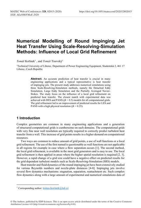 Pdf Numerical Modelling Of Round Impinging Jet Heat Transfer Using Scale Resolving Simulation