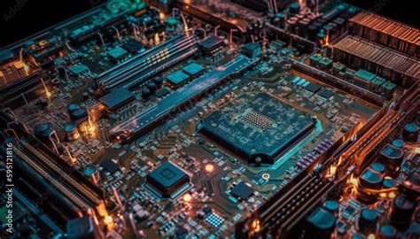 Glowing Computer Chip On Motherboard Shows Technological Progress
