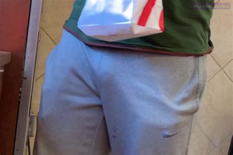 Very Visible Cock Head Caught In Grey Sweats