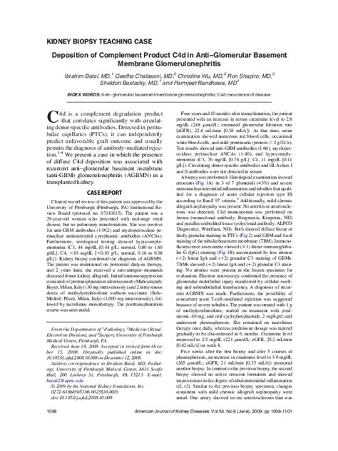 Pdf Deposition Of Complement Product C4d In Anti Glomerular Basement Membrane Glomerulonephritis