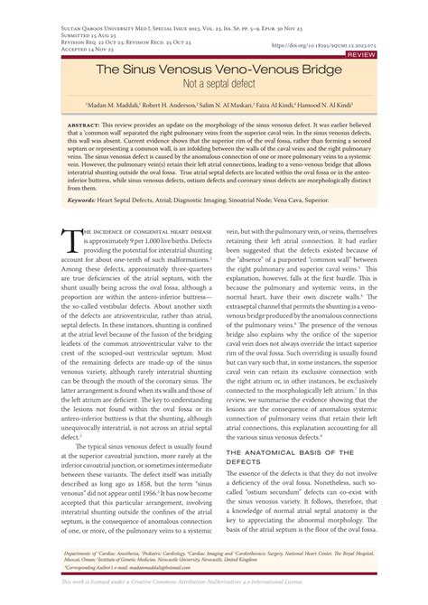 Pdf The Sinus Venosus Veno Venous Bridge Not A Septal Defect