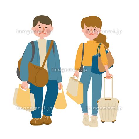 旅先でたくさん荷物を持つカップルのイラスト素材 [254659513] イメージマート