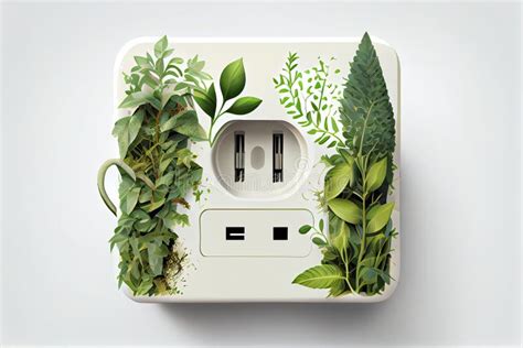 Plug With Green Plants Ecology Concept White Background Stock
