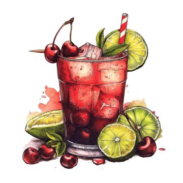 Mexican Cocktail Cherry Limeade Linear Doodle Cocktail Mexican Drink