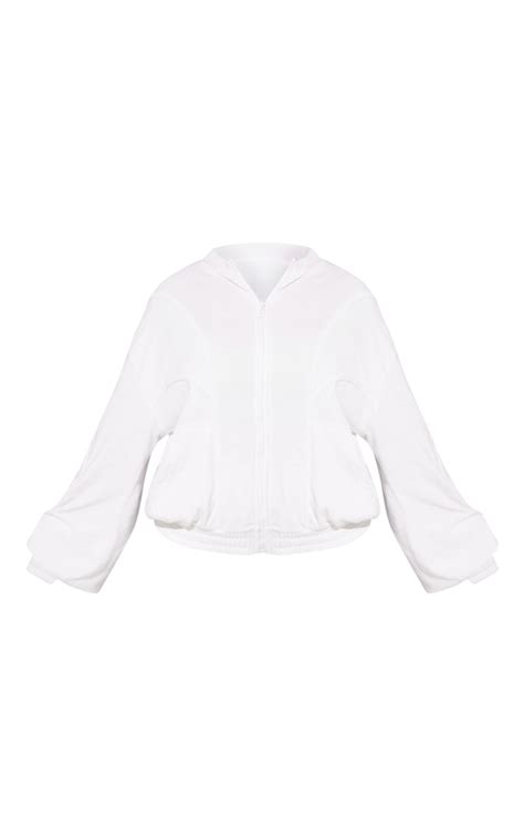 Plus White Loopback Binding Zip Up Track Jacket Plus Size
