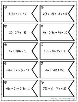 Simplifying Expressions Distributing Combining Like Terms Matching
