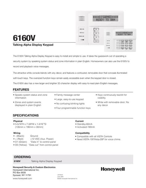 Honeywell 6160 V Data Sheet Pdf