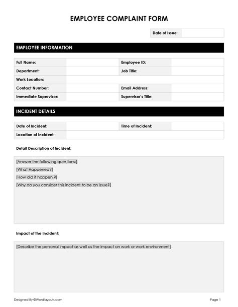 Formal Complaint Form Template Wisconsin Legal Blank