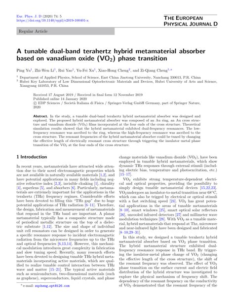 Pdf A Tunable Dual Band Terahertz Hybrid Metamaterial Absorber Based On Vanadium Oxide Vo2