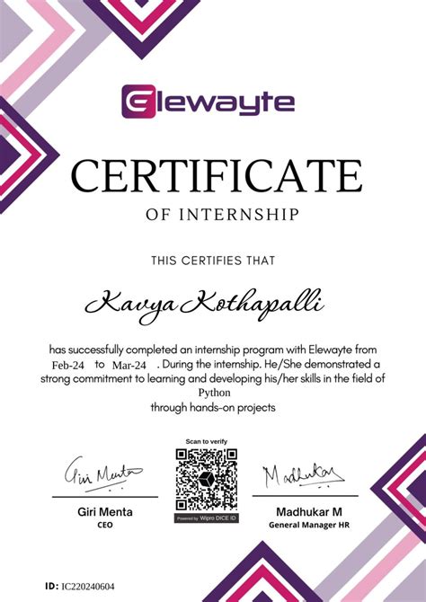 Kavya Kothapalli On Linkedin Elewayteinternship Internshipcompletion Pythonprogramming
