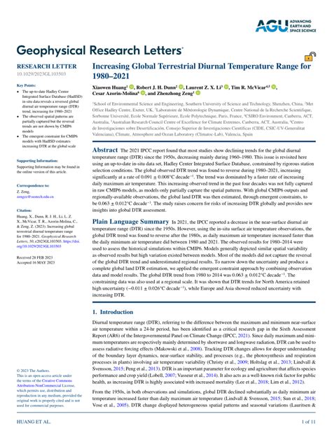 Pdf Increasing Global Terrestrial Diurnal Temperature Range For 19802021