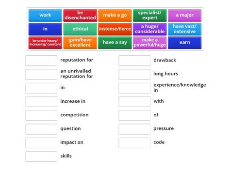 Complete Advanced Unit 4 Adjective Noun Collocations Match Up