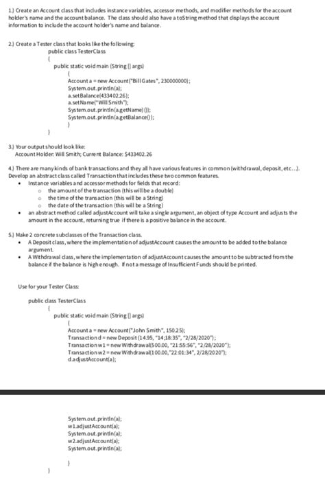 Solved 1 Create An Account Class That Includes Instance