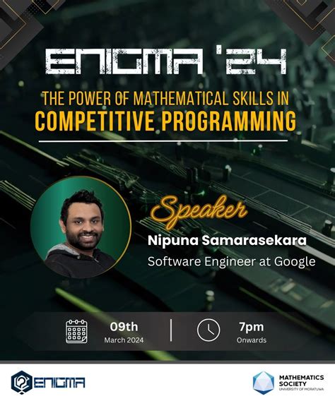 Roadtowarzone Moramaths Coding Enigma Mathematics Society Of University Of Moratuwa