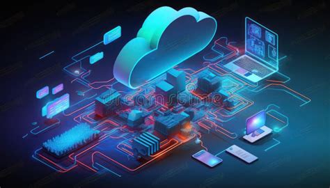 Cloud Technology Cloud Computing Devices Connected To Digital Storage In Data Center Stock