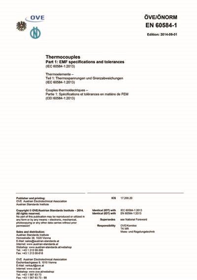 Ove Onorm En 60584 1 2014 Thermocouples Part 1 Emf Specifications
