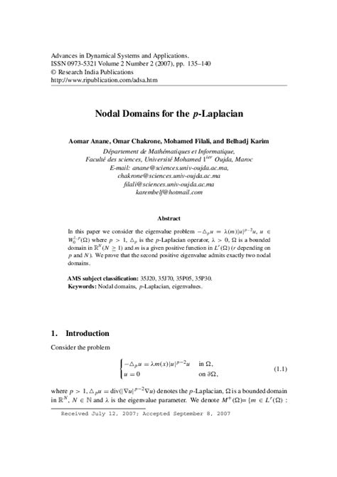 Pdf Nodal Domains For The P Laplacian Mohamed Filali