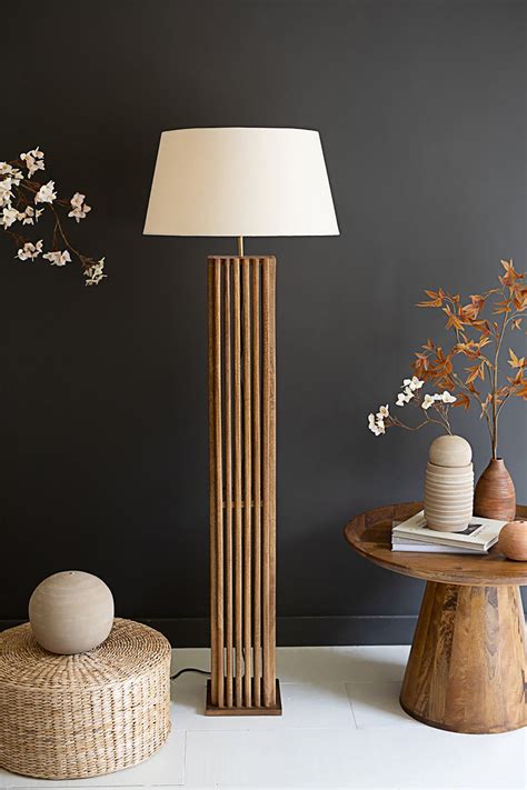 Modern Wood Spindle Floor Lamp With Fabric Shade Rustic Floor Lamps