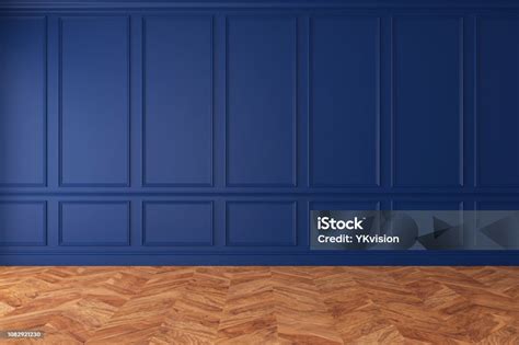현대 클래식 로얄 블루 빈 내부 벽 패널 및 나무 바닥 3d 렌더링 그림 이랑입니다 3차원 형태에 대한 스톡 사진 및 기타 이미지 3차원 형태 나무판넬 벽 Istock