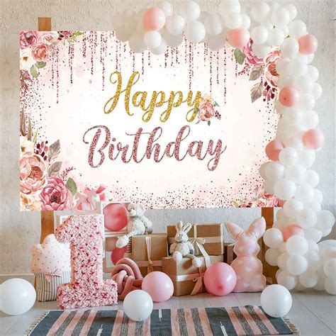 Badu Bg Фон за рожден ден Златен блясък Фон за кабина за снимки Висящо знаме Честит рожден ден