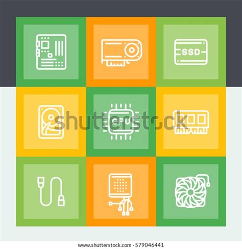 Computer Components Line Icons Set Motherboard Stock Vector Royalty Free Shutterstock