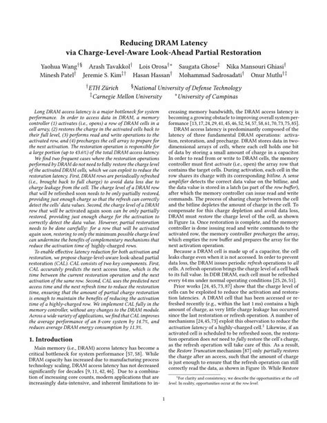 Pdf Reducing Dram Latency Via Charge Level Aware Reducing Dram