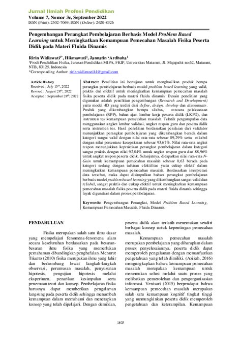 Pdf Pengembangan Perangkat Pembelajaran Berbasis Model Problem Based