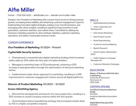 1 Vice President Of Marketing Cv Examples Free Templates