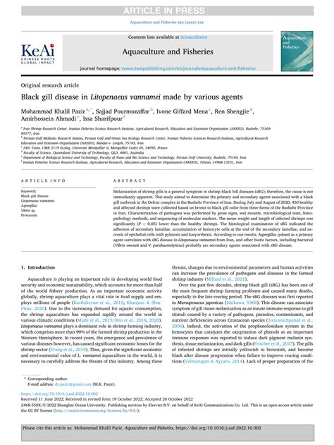 Pdf Black Gill Disease In Litopenaeus Vannamei Made By Various Agents