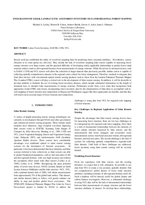 pdf integration of lidar landsat etm and forest inventory data for