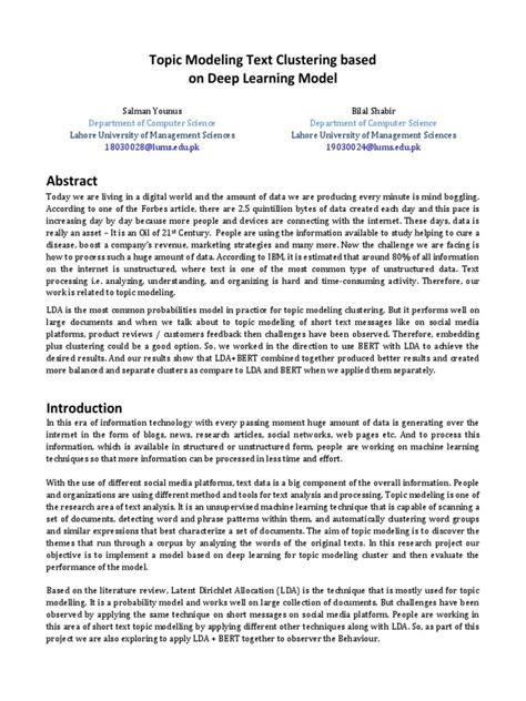 Topic Modeling Text Clustering Based On Deep Learning Model Pdf