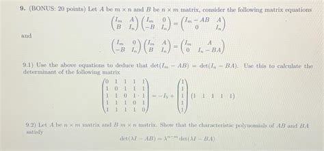 solved 9 bonus 20 points let a be m x n and b be n x m
