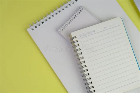 Home Office Workspace Mockup With A Notebook On Yellow Background Stock