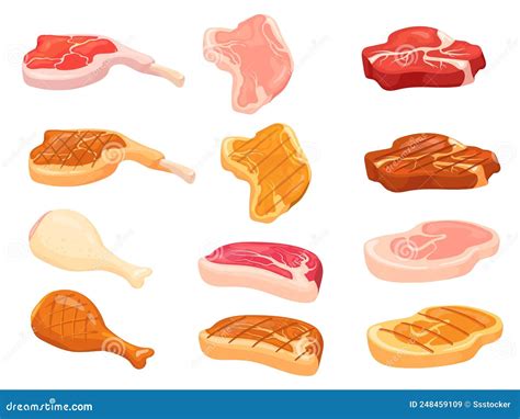Cartoon Meat Tenderloin Sliced Fillet Beef Steak Ribeye Or Grilled