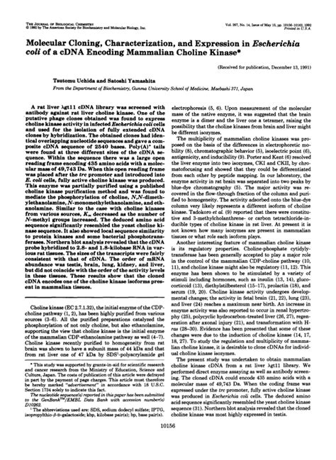 Pdf Molecular Cloning Characterization And Expression In Escherichia Coli Of A Cdna Encoding