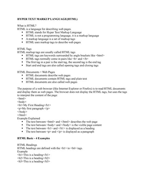 Html Intro And Text Formating Hyper Text Markup Languagehtml What