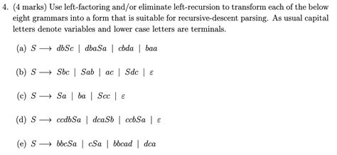 solved 4 4 marks use left factoring and or eliminate