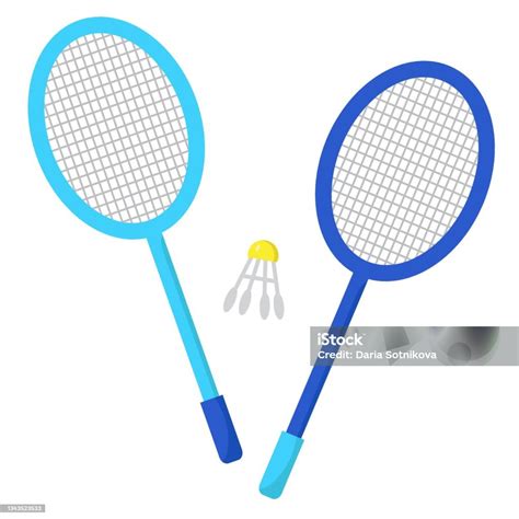 배드민턴 라켓 2개와 셔틀콕 스포츠 게임을 위한 세트 간단한 플랫 스타일로 볼란트와 배드민턴 라켓 책 잡지 스포츠 상점에 대한 그림 활동적인 라이프스타일 컨셉