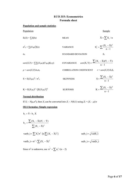 SOLUTION Econometrics Formula Sheet Studypool