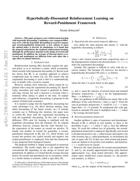 Hyperbolically Discounted Reinforcement Learning On Reward Punishment Framework Deepai