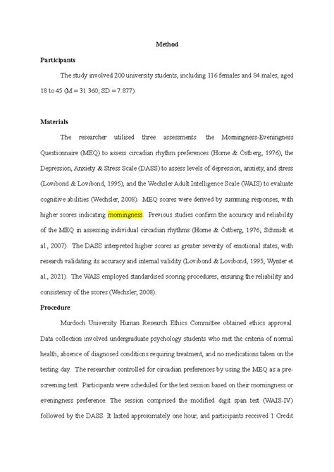 Lab Report Methods Method Participants The Study Involved University Babes Including