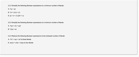 Solved 222 Simplify The Following Boolean Expressions To A
