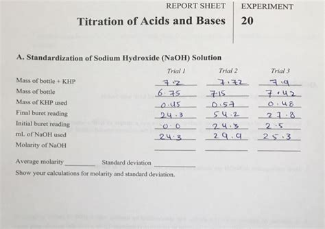 Solved Report Sheetexperiment Titration Of Acids And Bases