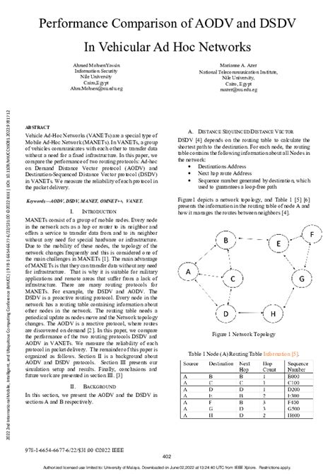 Pdf Performance Comparison Of Aodv And Dsdv In Vehicular Ad Hoc Networks