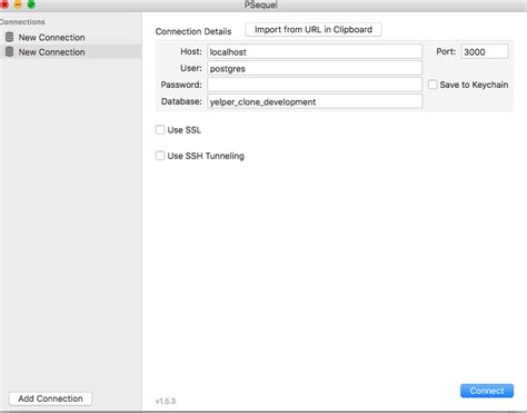 User Interface Connecting To Localhost Postgresql On Mac Using