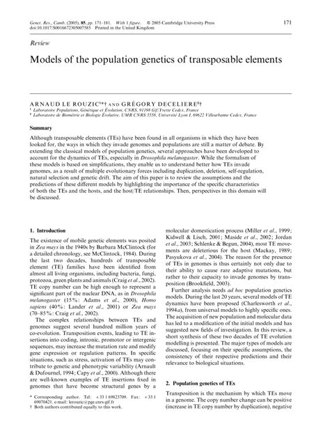 Pdf Models Of The Population Genetics Of Transposable Elements